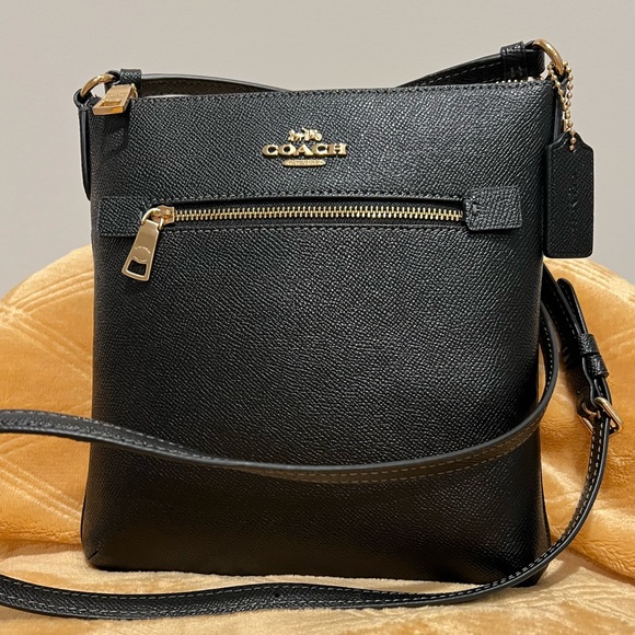Coach | Bags | Coach Mini Rowan Black Leather File Bag Crossbody Purse ...